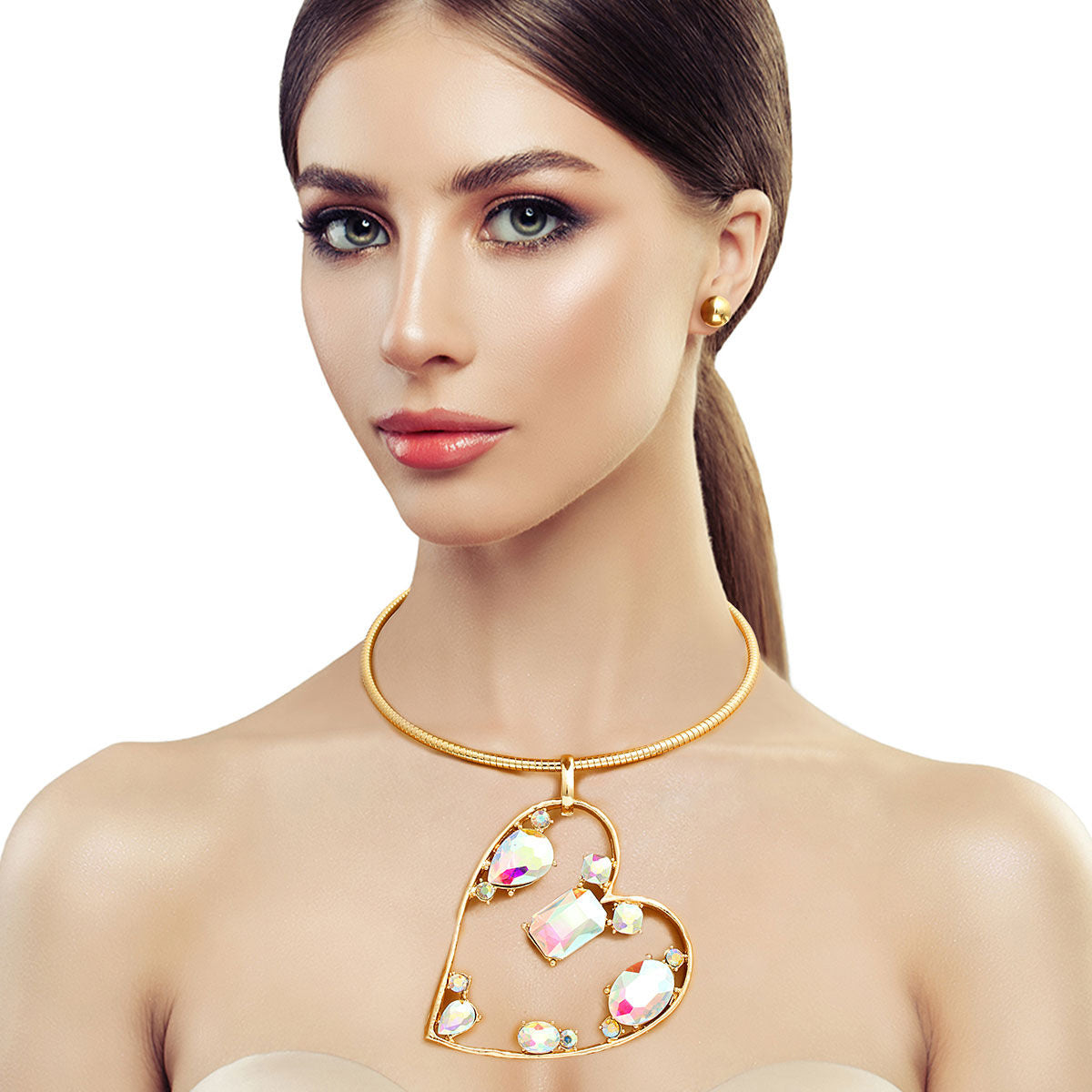 Aurora Borealis Multi Stone Angled Heart Set – BBJewelry